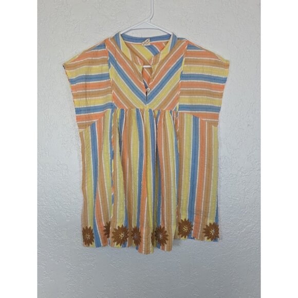 ivy jane | Tops | Ivy Jane Seersucker Brown Floral Embroidered Top Size ...